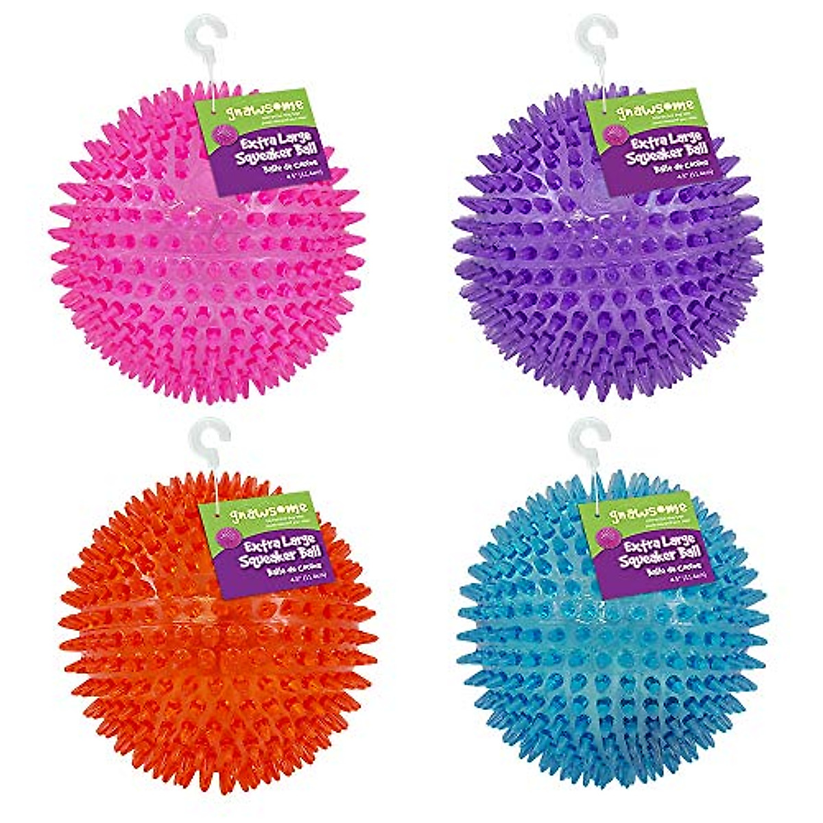 Gnawsome™ 4.5” Spiky Squeaker Ball Dog Toy - Extra Large, Cleans Teeth and Promotes Good Dental and Gum Health for Your Pet, Colors will vary, 4.5&quot