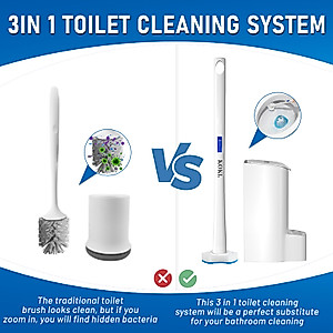 KOKL Disposable Toilet Brush, Toilet Bowl Cleaner Brush with 50PCS Toilet Brush Refills, Toilet Cleaner Refill Pads, Disposable Toilet Bowl Brush and Storage Caddy for Bathroom Cleaning(1-Set)