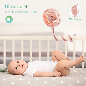 5 Inch Baby Fan,Stroller Fan clip on for baby with Flexible Monopod, USB or Battery Powered Rechargeable Fan,Mini Portable Fan for Car Seat Crib Bike Treadmill Travel,360 Rotation