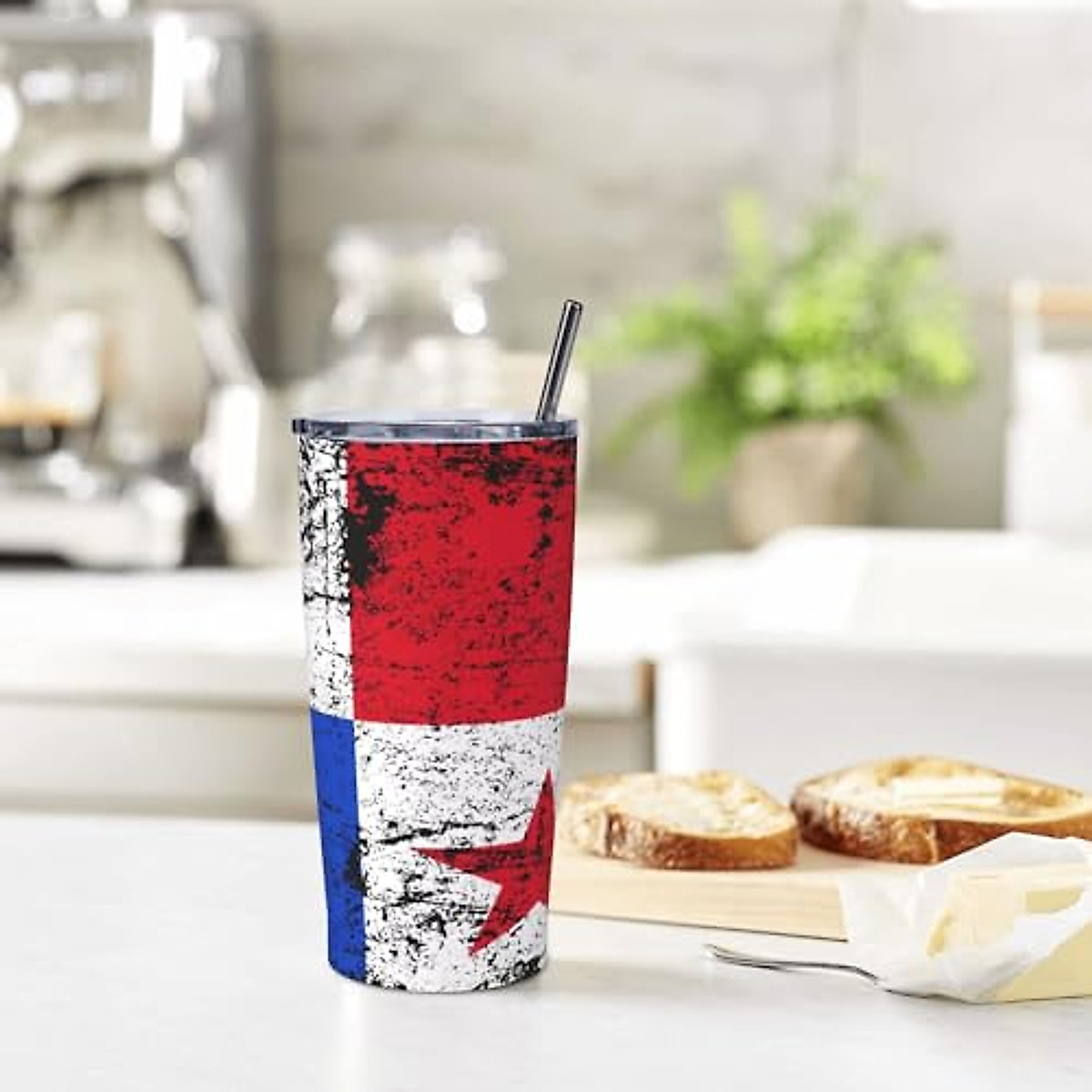 VKKOEWL Vintage Panama Flag Stainless Steel Insulated Tumbler 20 Oz Travel Water Bottle Coffee Mug Drink Cup With Lid Straw