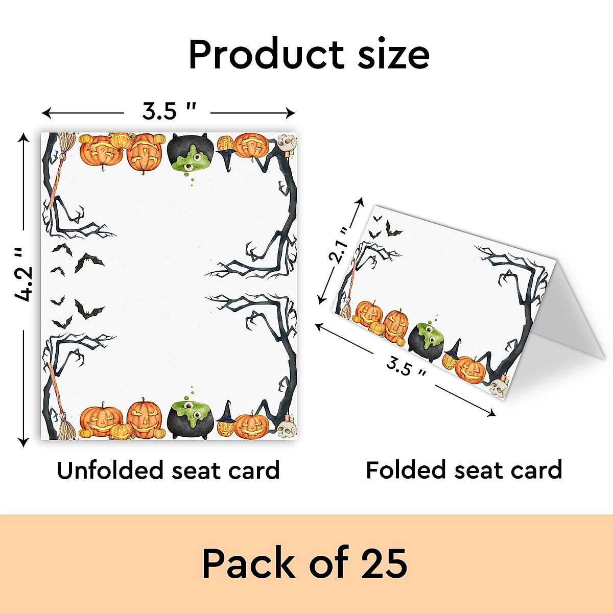 Place Cards Black & White Cobweb, Scored for Easy Folding Set of 25 Tent Style Table Seating Cards, Party Decoration Blank Name Fill in Card for Halloween Dinner, Reception, Banquet, Buffet Food-12