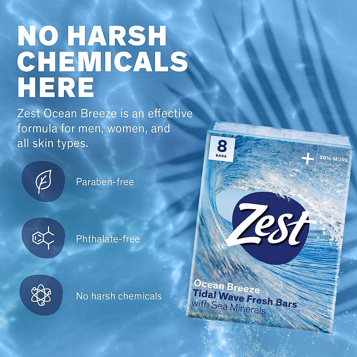 Zest Ocean Breeze Bar Soap - 8 Bars - Enriched With Sea Minerals - Rich Lathering Bars Leave Your Body Feeling Smooth And Moisturized with an Invigorating Scent