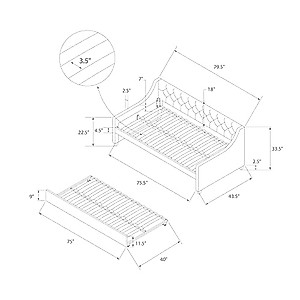Novogratz Her Majesty Upholstered Daybed with Trundle, Twin Size Frame, Blue Linen