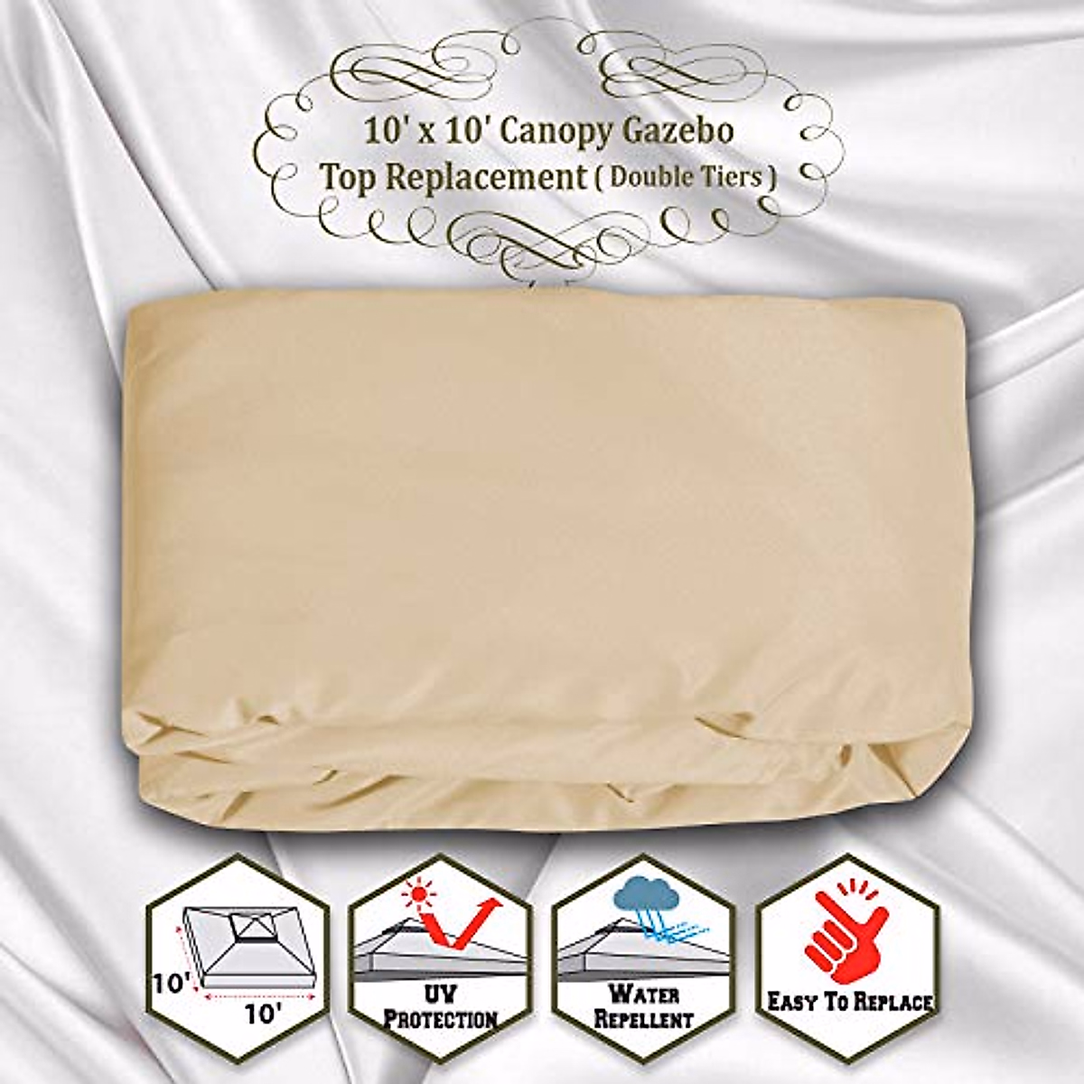 BenefitUSA Replacement Canopy Top Cover for 10'X10' Gazebo Polyester Double Tiers for Outdoor Garden Patio Pavilion Sunshade (Beige)