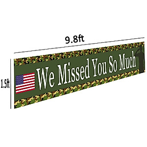American Flag Ptriotic Soldier We Missed You So Much Backdrop Banner,Military ARMY Homecoming Party Decoration Deployment Returning Back Party Supplies