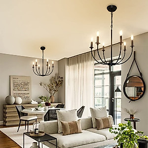 Depuley 6-Light Black Farmhouse Chandelier, Industrial Meatl Chandelier Lighting Fixtures Hanging, Classic Candle Pendant Light Fixture for Dining room Kitchen Bedroom Entryway Foyer, E12