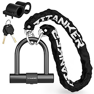 Titanker Bike Chain Lock with U Lock, 3 Feet Bicycle Chain Locks with 2 Keys, 6mm Thick Chain Lock with 14mm Thick Heavy Duty U Lock Anti-Theft Bike Lock for Bicycles, Motorbikes, Mopeds, Scooters