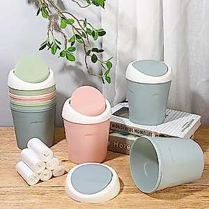 Zhehao 8 Pcs Plastic Mini Wastebasket Trash Can with Swing Lid and 360 Trash Bags Desktop Small Waste Garbage Bin Countertop Tiny Vanity Tabletop Waste Paper Basket for Home, Office, Bedroom, Kitchen