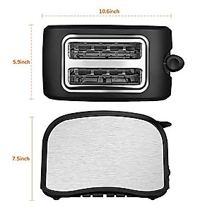 2 Slice Toaster CUSINAID Black Wide Slot Toaster 2 Slice Best Rated Prime with Pop Up Reheat Defrost Functions, 6-Shade Control, Removable Crumb Tray