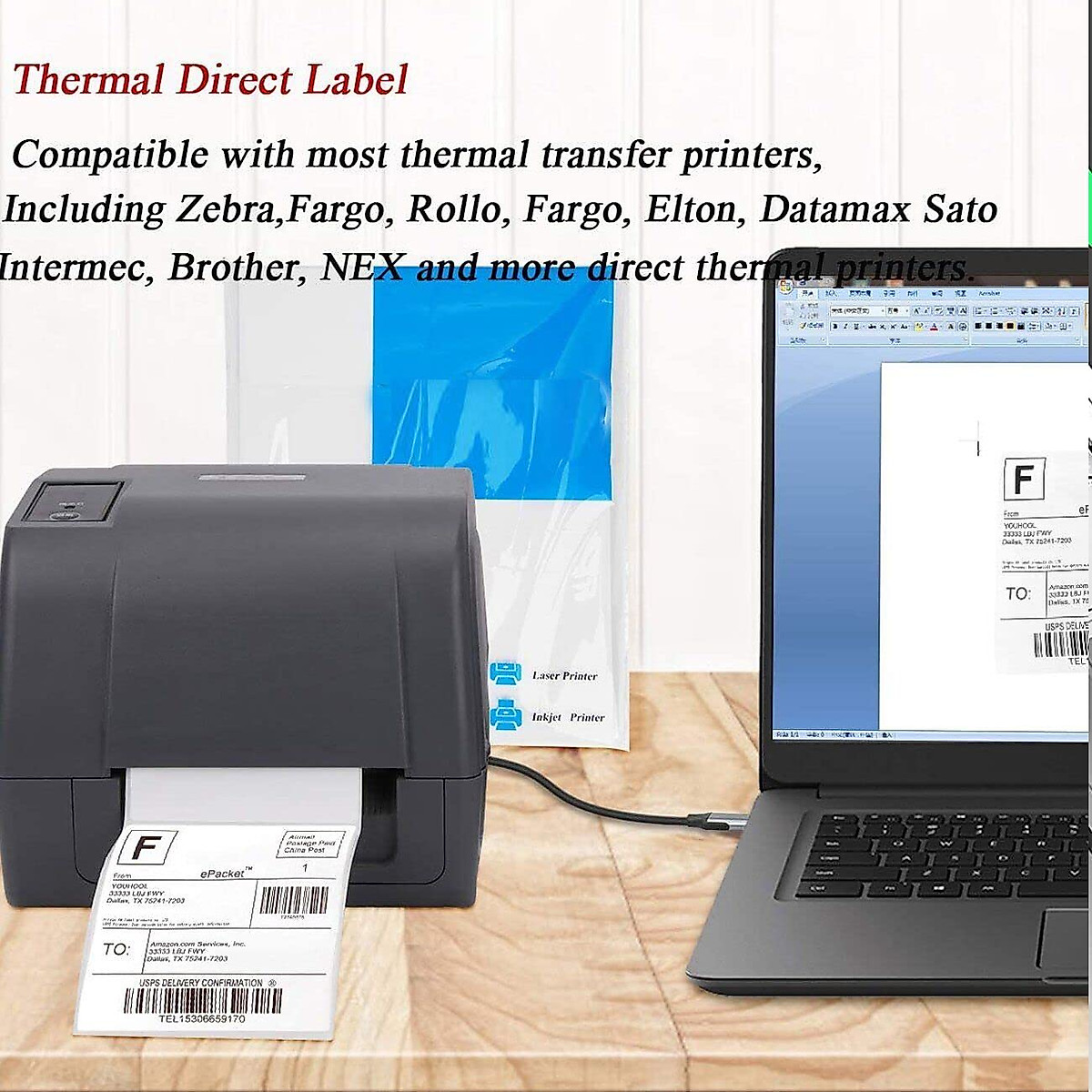 Made in USA 6,000 Labels Fanfold 4" x 6" Direct Thermal Labels, with Perforated line for Thermal Printers - Compatible Zebra & Rollo Printer (4" x 6" - 6000 Labels)