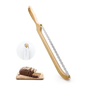SONKONIA 15.7'' Rubberwood Bread Knife for Homemade Bread, Bread Bow Knife Slicer, Double-Sided Serration for Left & Right-Handed Use, Perfect Sourdough Cutter and Kitchen