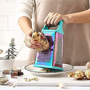 Rainbow Color Cutlery Knife Set, Marco Almond KYA27 Kitchen Knives Set with Wooden Block Plugs Professional Rainbow Color Box Grater,Stainless Steel Grater Slicer 5 PCS Set