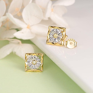 WOUOVO 925-Sterling-Silver Sunflower Earrings for Women - Daisy Sunflower Stud Earring with Safety Screw Back Lockings,Mothers Day Christmas Gifts for Mom and Daughter (Sunflower)