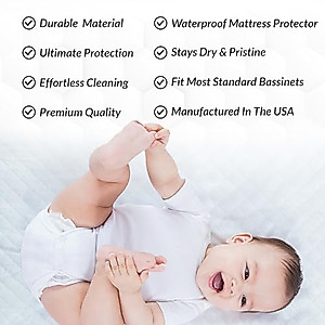 Bassinet Waterproof Mattress Protector - Size 13x29, (Water Repellent Vinyl Backing)