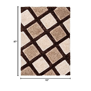 Well Woven Parker Brown Geometric Boxes Thick Soft Plush 3D Textured Shag Area Rug (5'3" x 7'3")