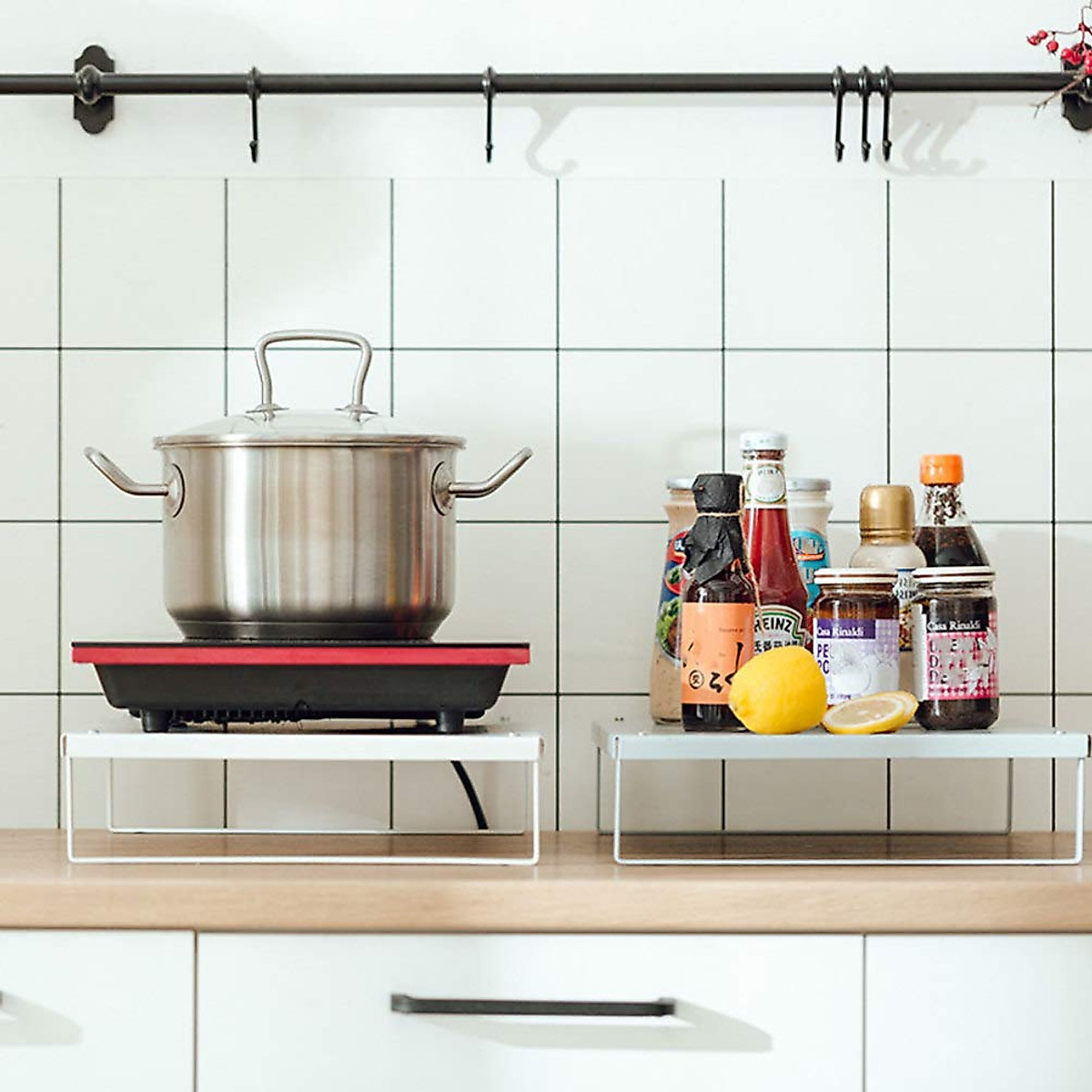 Hemoton Microwave Oven Rack Shelf Toaster Stand Kitchen Counter Seasoning Storage Rack Cabinet Organizer for Kitchen Utensils Towels Spices (Grey)