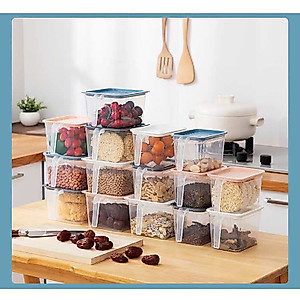 SERENITA Food storage containers bins with Handle Lids, 1 Qt 4 pieces stackable Set of 4 BPA Free. Pantry bins for kitchen refrigerators. Keep meal cereal flour sugar