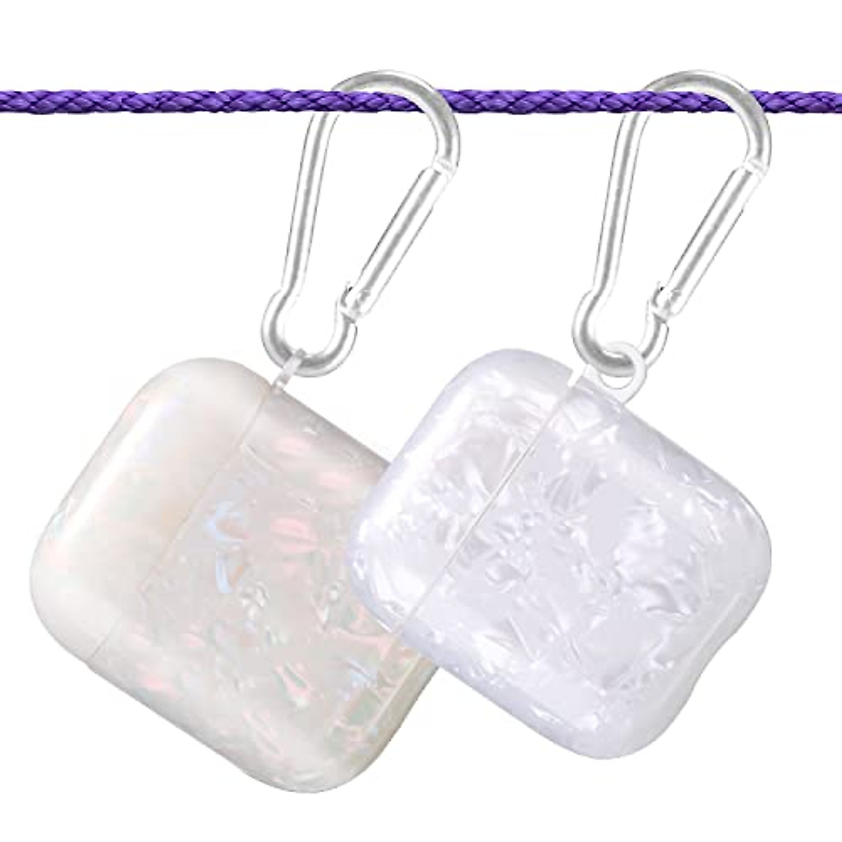 JOYLAND Bling Hard Case Cover with Multicolor Pearl Shell for AirPods 2 & 1,Full Protective Case with Shell Pearl Keychain for Girl Women Men Glitter Wireless Charging Airpods Case for AirPods 1