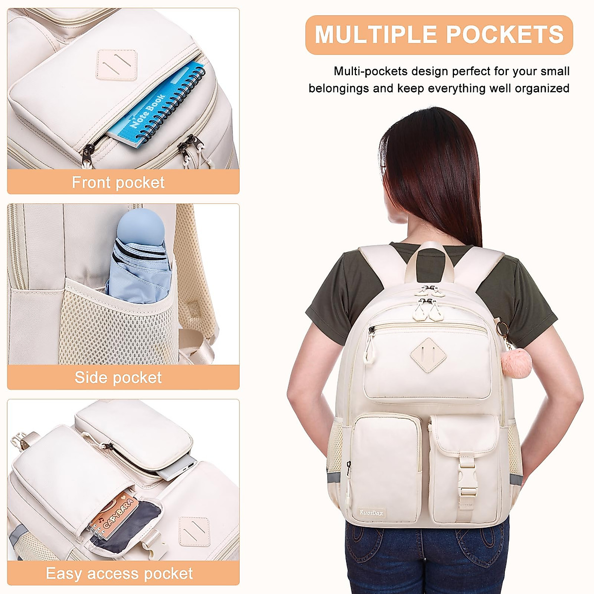 Kuosdaz Laptop Backpack for Women Girls 15.6 Inch Fashion Laptop Bag with USB Charging Port, Wide Open Large Water Resistant Nurse Back Pack, College School Travel Daypack, Black&Green