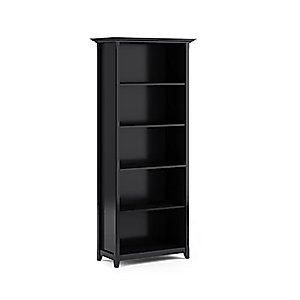 SIMPLIHOME Amherst SOLID WOOD 70 inch x 30 inch Transitional 5 Shelf Bookcase in Black with 5 Shelves, for the Living Room, Study and Office