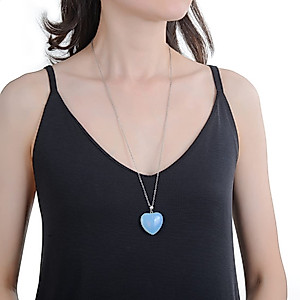 Creative Club 1pc You Are My Only Love Opal Gemstone Large Heart Pendant Necklace Healing Reiki Chakras Energy Rock 26 Inch Stainless Steel Surgical Jewelry GGP8-B7