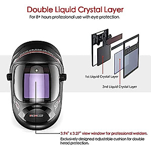 Tekware Auto Darkening Welding Helmet, Ultra Large Viewing Screen True Color Welder helmet, 4 Arc Sensor Welding Hood, Lightweight Hemispherical 4C Lens Welding Mask, Variable Shade 4~5/9-9/13