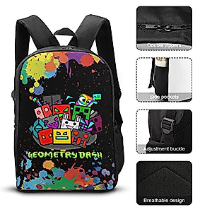 ONBJKPLG Geometry Dash Anime Backpack 17 Inch Cute Funny Bookbag Casual Laptop Daypack for Travel Picnic Camping