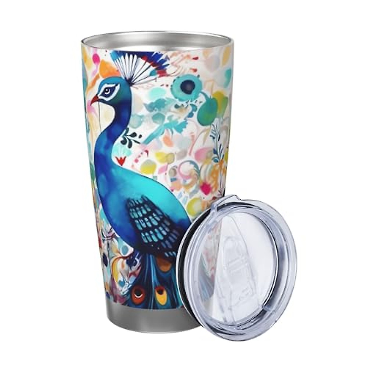 Color Peacock Tumbler with Lid and Straw 20oz Stainless Steel Car Cup for Hot and Cold Drinks, Double Wall Insulated Travel Coffee Mug Reusable Drink Thermos Cup Birthday Gifts