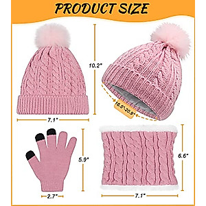 KMOLY Kids Winter Hat Set for Boys Girls Age 2-7,Toddler Beanie Neck Warmer Touchscreen Gloves Baby Knit Ski Cap Set (Pink)