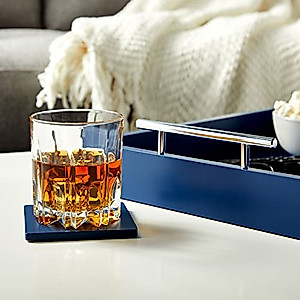 Blue Serving Tray for Coffee Table, 16x12 with Coasters, Decorative Interchangeable Gold and Silver Handles
