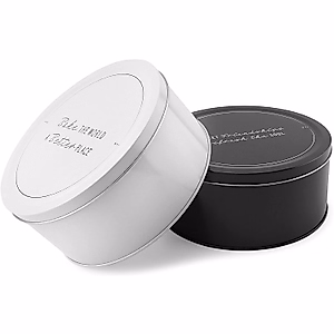 Decorae Cookie Tins (Set of 2, Black and White); Round Baking and Cake Tins for Special Occasion and Holidays, 7.75-Inch Wide by 3.6-Inch Tall