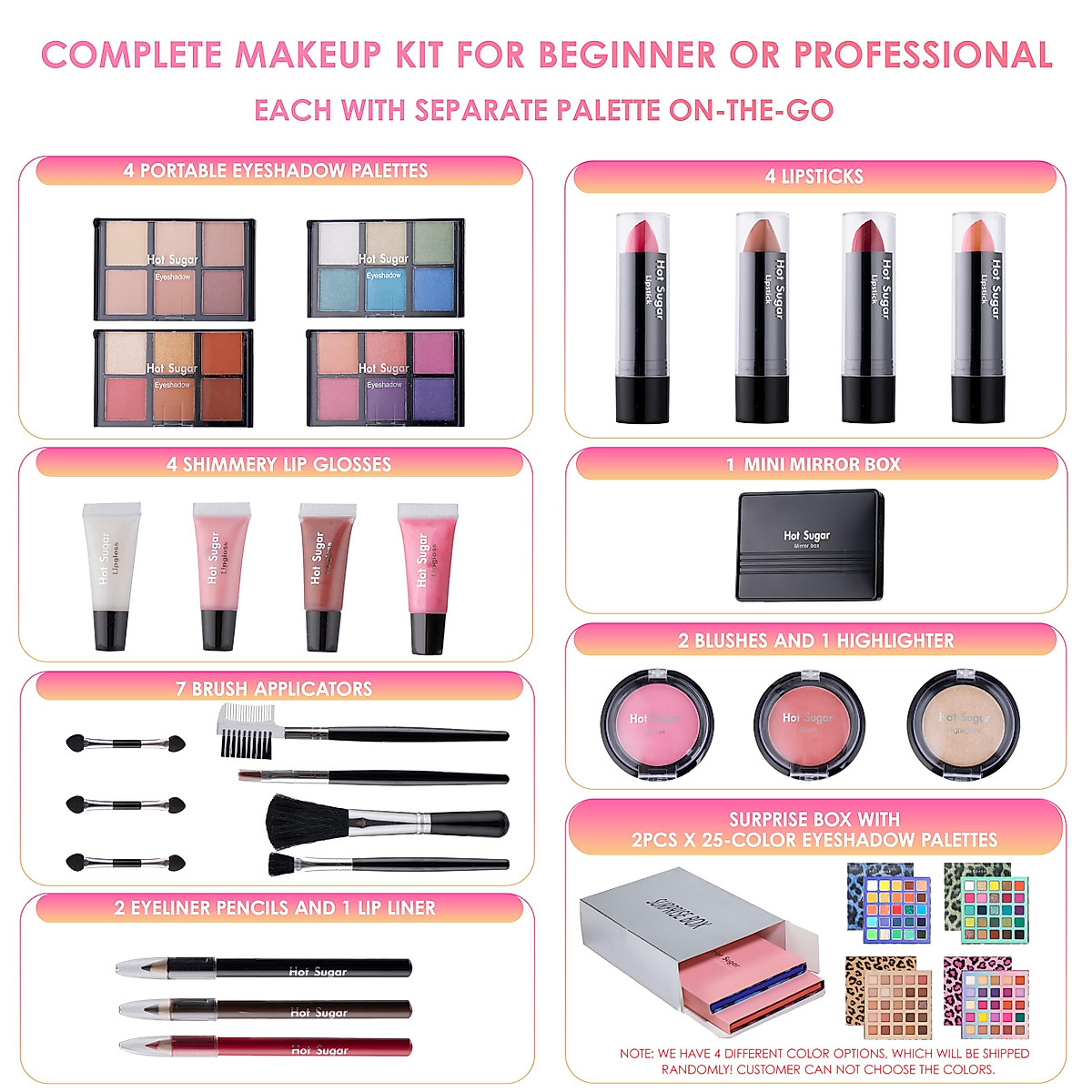 Hot Sugar Makeup Set for Teen Girls Ages 10-12, All in One Beginner Makeup Kit for Women, Cosmetics Gift Set for Birthday Christmas (Clear02)