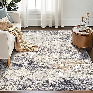 LOVORAL Area Rugs for Living Room: 5x7 Washable Neutral Abstract Rug for Bedroom Large Soft Modern Dining Room Rugs Indoor Floor Low Pile Carpet for Home Office Nursery - Blue Grey