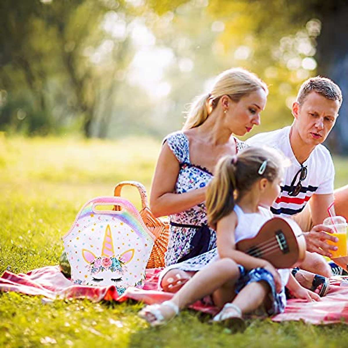 Unicorn Lunch Bag - Neoprene Insulated Lunch Box for Girls School Picnic Shopping Lunch Handbag Waterproof Reusable Lunch Tote Bag Gourmet Tote with Zipper