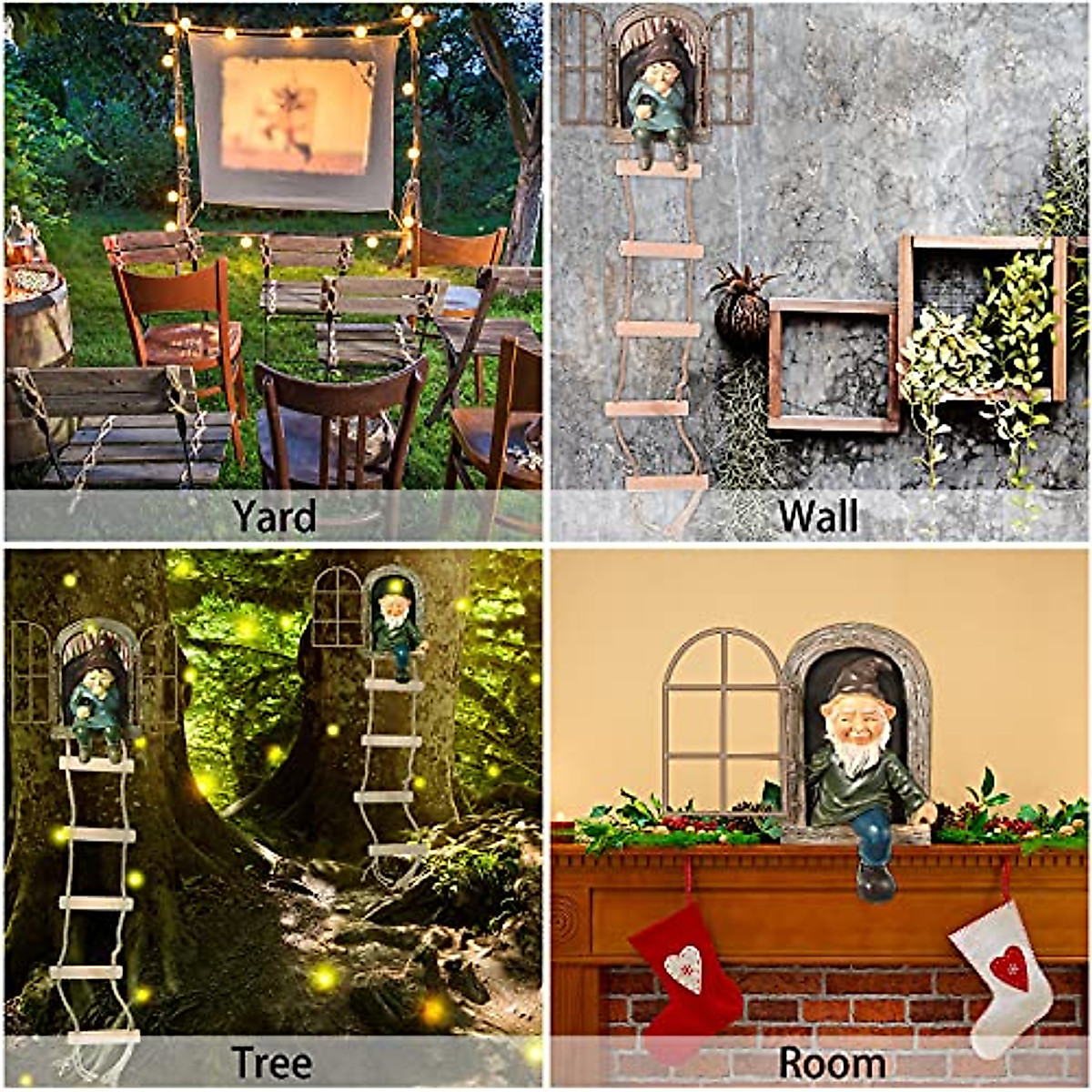 Thyle 4 Pieces Elf Out The Door Tree Hugger Garden Statue Gnome Resin Gnome Figurine Hanging Inappropriate Garden Gnomes Tree Gnome Decoration Tree Faces Decor Outdoor for Patio Lawn Ornament