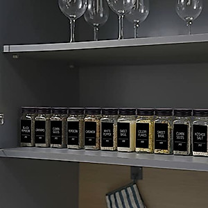 25 Spice Jars with 547 Labels- Glass Spice Jars with Black Metal Caps, 4oz Empty Spice Containers with Shaker Lids, Funnel, Chalk Pen, Churboro Square Seasoning Bottles for Spice Rack, Drawer, Cabinet