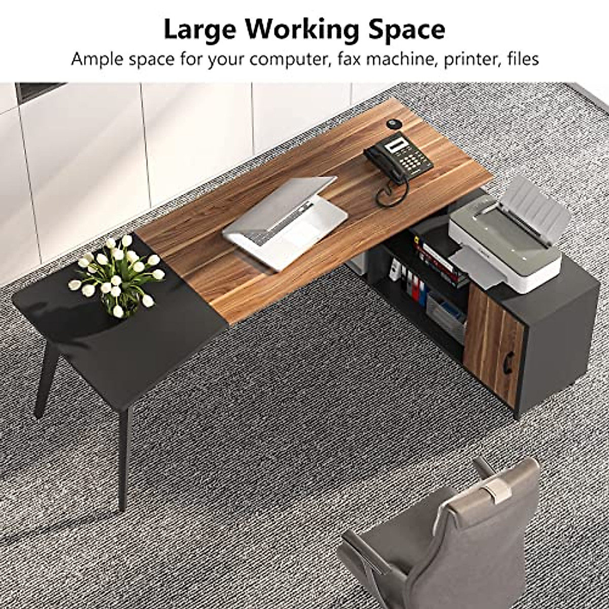 Tribesigns L-Shaped Computer Desk with File Cabinet, 78.74 Inch Large Executive Office Desk with Shelves, Industrial Business Furniture Desk Workstation for Home Office (Rustic Brown)