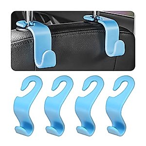 8sanlione Car Back Seat Headrest Hooks, 4PCS Vehicle Backseat Storage Organizer Hanger, Multifunctional Auto Headrest Hidden Hook Universal for Handbag Purse Backpacks Bags and Groceries (Light Blue)