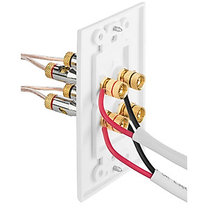 Fosmon Home Theater Wall Plate - Premium Quality Gold Plated Copper Banana Binding Post Coupler Type Wall Plate (White) (Two Speaker)