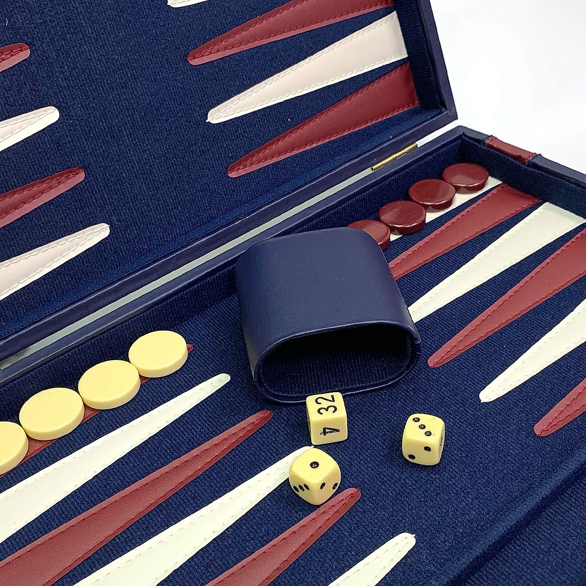 Sun Flair Backgammon Sets for Adults Kids 15 Inch, Folding Classic Board Game with Premium Leatherette Case, Smart Tactics, Best Strategy, Tip Guide Enclosed, Blue and Burgundy, 136M-4