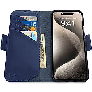 Dreem Fibonacci Wallet Case for iPhone 15 Pro | 2-in-1 Detachable Vegan Leather Cover with Built-in Kick-Stand, RFID Blocking Card Holder, MagSafe Compatible [Royal]