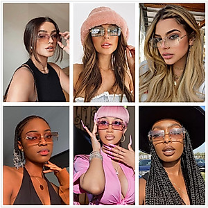 LASPOR Silver Rimless Sunglasses Rectangle for Men and Women 90s 2000s Retro Vintage Square Frameless Tinted Glasses Shades (Silver-Green)