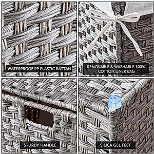 GREENSTELL Laundry Hamper with 2 Removable Liner Bags, Divided Clothes Hamper, 110L Handwoven Synthetic Rattan Laundry Basket with Lid and Handles, Foldable & Easy to Install Gray 22.2x13.3x24 Inches