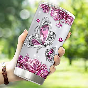 WONWIX Personalized Butterfly Coffee Mugs For Girls Mom Women Adults Butterflies Lovers Water Bottle Travel Mug Mothers Day Birthday Christmas Valentine 20oz Stainless Steel Cup With Lid
