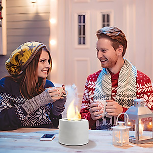 Table Top Fire Pit Bowl - Concrete Tabletop Fireplace Portable Rubbing Alcohol Burner Long Time Burning Smokeless Fire Pit for Patio Decor Smores Maker with Extinguisher White Elephant Gift