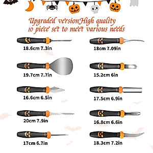 Halloween 10 Piece Pumpkin Carving Kit with Storage Bag, Stainless Steel Pumpkin Carving Tools Knife Set for Halloween Jack-O-Lantern DIY Decoration, Anti-Slip Rubber Handles,Gift for Halloween