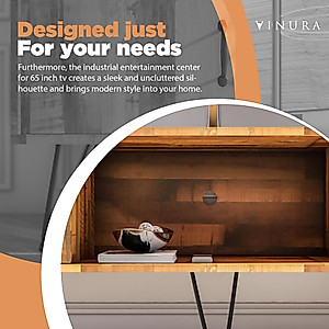 Industrial Media Console Television Stands - Particle Board and Metal TV Stand with Storage - TV & Media Furniture in Brown - TV Stand for 65 Inch TV for Living Room - Home Entertainment Center