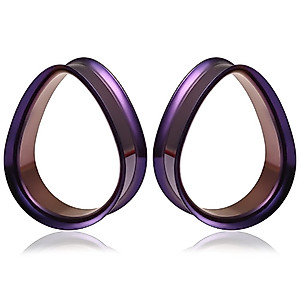 Maxbott 1 Pair 8-25mm Water Drop Design Stainless Steel Tunnels For Ears Gauges Plugs Stretchers Expander 0g-1" (22mm(7/8"), Purple)