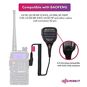 MIRKIT Heavy Duty Speaker Mic Compatible with Baofeng UV-5R, BF-F8HP, UV-82, UV-82HP. Push to Talk Microphone & Lanyard Ham Radio Operator. Radio Shoulder Mic ​Can be Used as Police Radio Mic