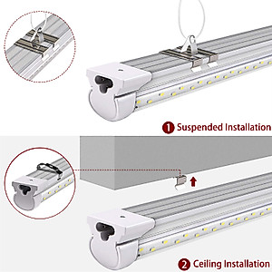VShape 8FT LED Shop Light Fixture, 100W, 13000LM, 6000K Super Bright White, Linkable LED Garage Lights Fixture, 8 Foot LED Shop Lights for Workshop, T8 Tube Light, No RF & FM Interference, 4-Pack
